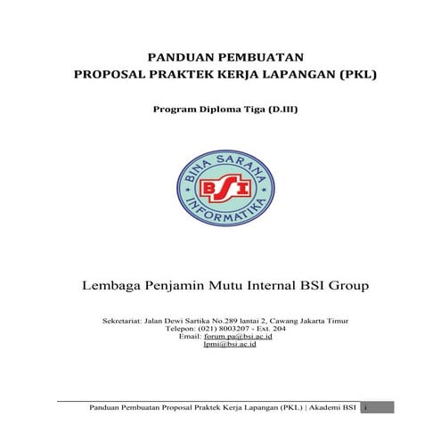 Panduan proposal pkl bsi 2015 | PDF