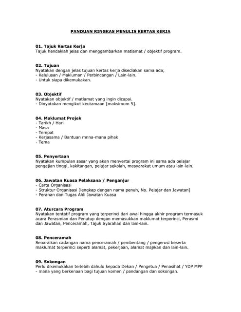 Contoh kertas kerja program | DOC