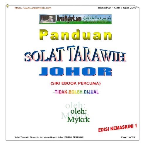 Panduan Solat Tarawih Lengkap Negeri Johor | PDF