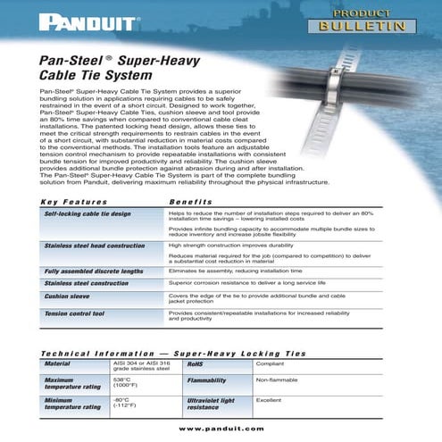 Panduit Pan-Steel Super-Heavy Stainless Steel Cable Tie System | PDF ...