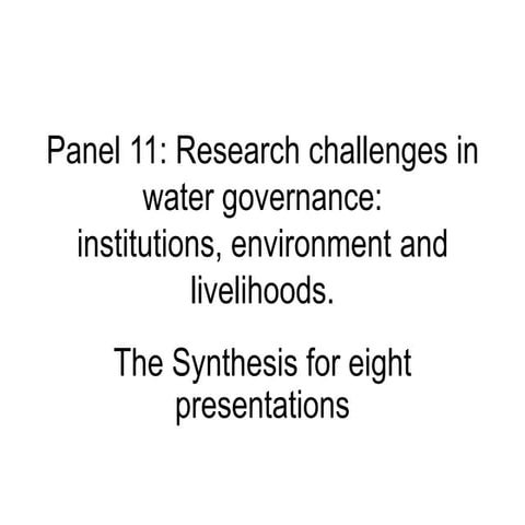 Research Challenges in Water Governance: Institutions, Environment and ...