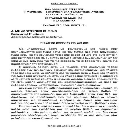 Πανελλήνιες 2025 – ΕΠΑΛ: Τα θέματα που έπεσαν στα Νέα Ελληνικά | PDF