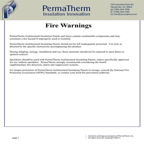 Permatherm Insulated Metal Panels Fire Warnings | PDF