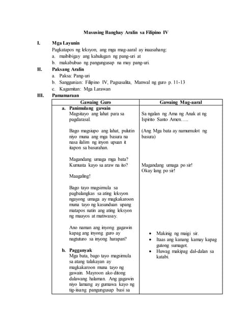 GRADE 4 FILIPINO LESSON PLAN | PDF