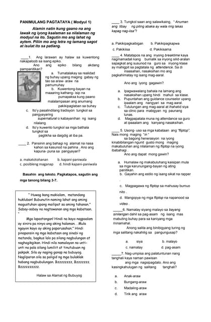 Tos filipino unang markahan grade 8 | DOCX