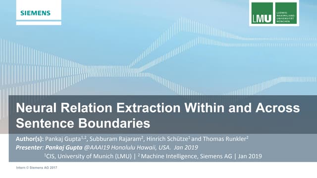 Neural Relation Extractionwithin And Across Sentence Boundaries Ppt