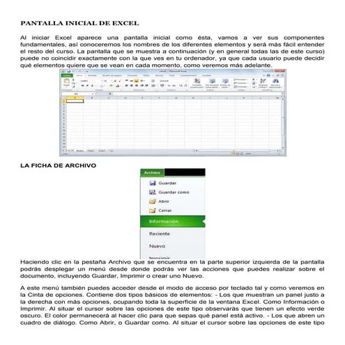 Pantalla inicial de excel | DOCX