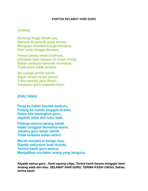 Contoh Puisi Tema Guruku Untuk Acara Hari Guru Docx