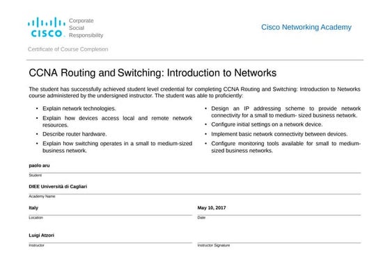 Letter of Appreciation : CCNA Routing and Switching : Introduction to Networks | PDF