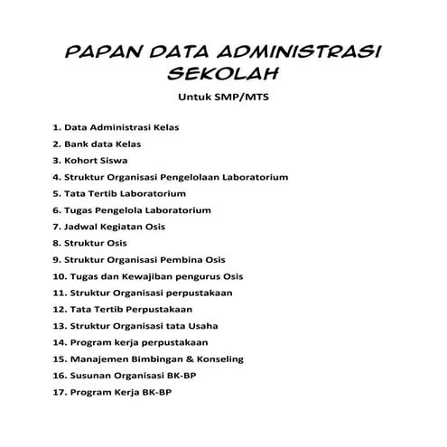 Papan data administrasi sekolah | DOCX