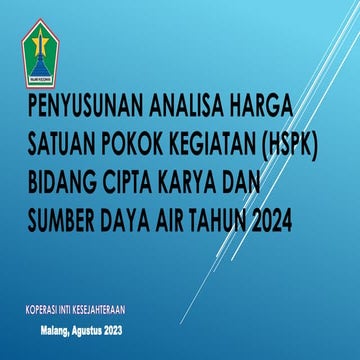 Paparan awal HSPK bidang CK SDA Kota Malang | PPTX