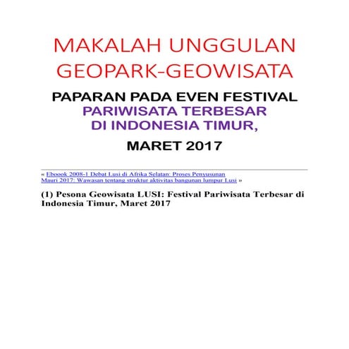 MAKALAH UNGGULAN GEOPARK-GEOWISATA LUSI | PDF