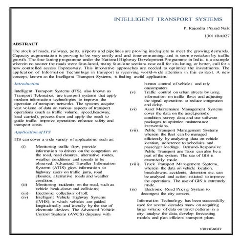 Intelligent Transport System | PDF