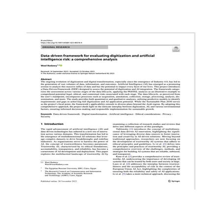 Data Driven Framework For Evaluating Digitization And Artificial