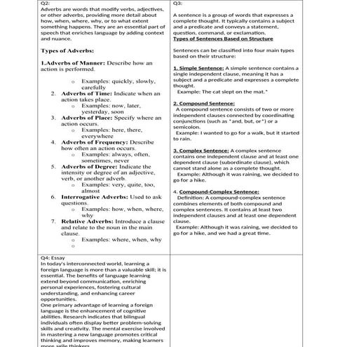 English Paper questions and answers of ADA | DOCX