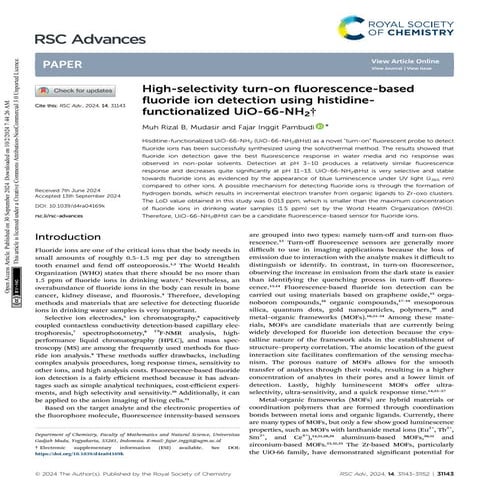 High-selectivity turn-on fluorescence-based fluoride ion detection ...