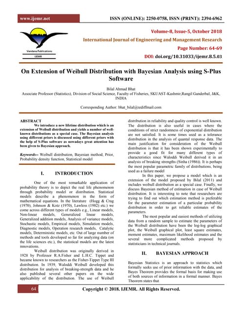 On Extension Of Weibull Distribution With Bayesian Analysis Using S 1074