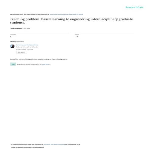 Teaching problem-based learning to engineering interdisciplinary graduate students. Fernando ...