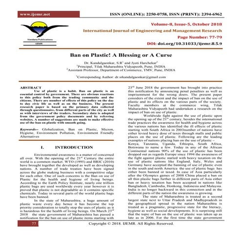 Ban on Plastic! A Blessing or A Curse | PDF
