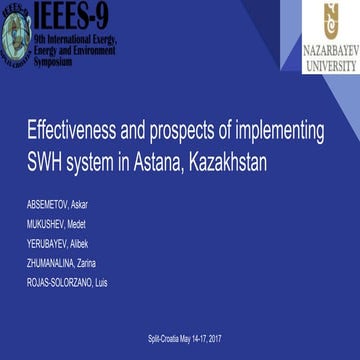 Effectiveness and prospects on implementing SWH system in Astana ...