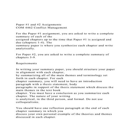 Paper #1 and #2 Assignments COM 4462 Conflict Management .docx