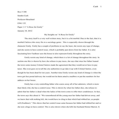 A rose for Emily - William Faulkner (Questions with answers) | DOCX