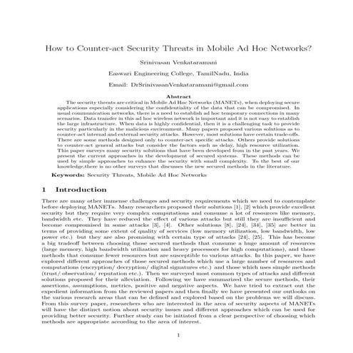 How To Counter Act Security Threats In Mobile Ad Hoc Networks Pdf