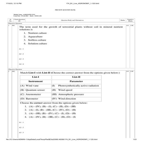 JRF Msc.agronomy question paper with answer | PDF