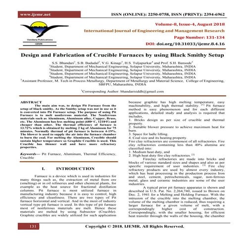 Design and Fabrication of Crucible Furnaces by using Black Smithy Setup | PDF