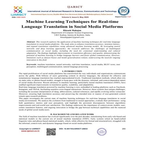 Machine Learning Techniques for Real-time Language Translation in ...