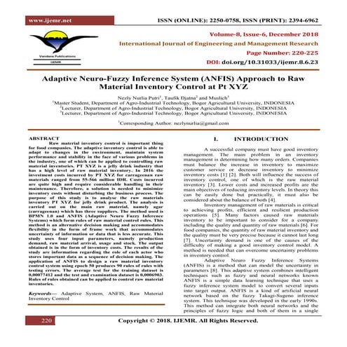 Adaptive Neuro-Fuzzy Inference System (ANFIS) Approach to Raw Material Inventory Control at Pt ...