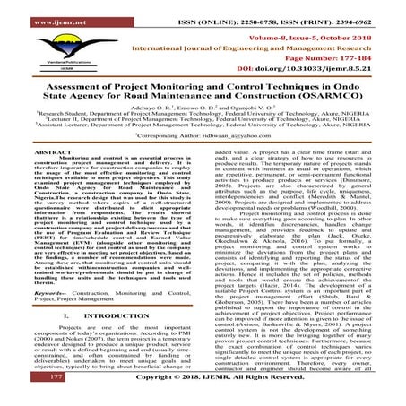 Assessment of Project Monitoring and Control Techniques in Ondo State ...