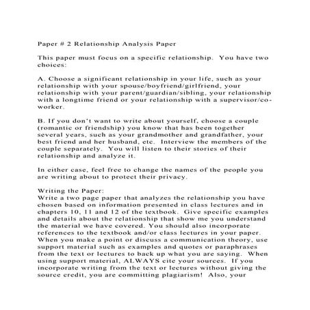 Paper # 2 Relationship Analysis PaperThis paper must focus on .docx