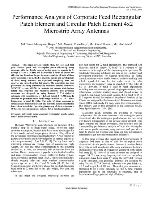 Performance Analysis Of Corporate Feed Rectangular Patch Element And