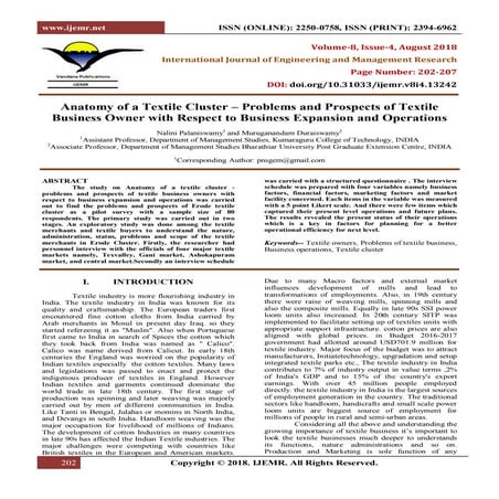 Anatomy of a Textile Cluster – Problems and Prospects of Textile ...