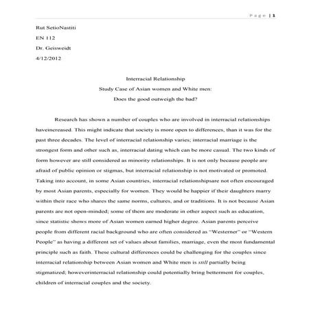 Interracial Relationship Study Case of Asian women and White men: Does ...