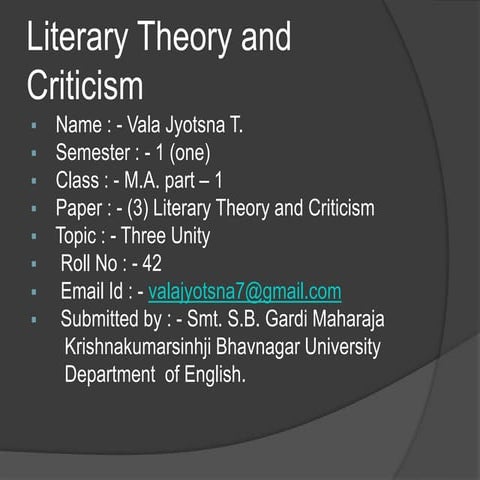 Three Unities in Drama | PPTX