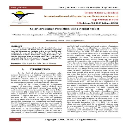 Solar Irradiance Prediction Using Neural Model Pdf