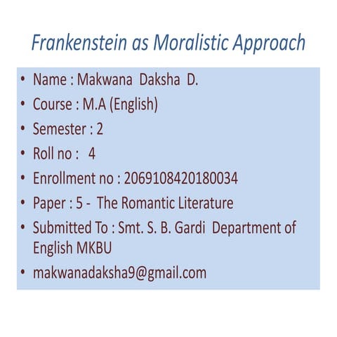 Frankenstein: Ambition, Responsibility, and Myth | PPTX