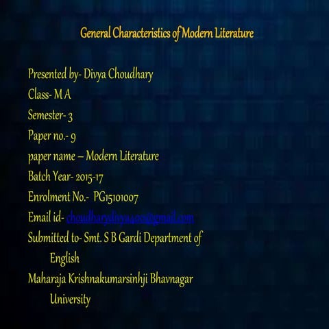General characteristics of Modern literature/ Background. | PPTX