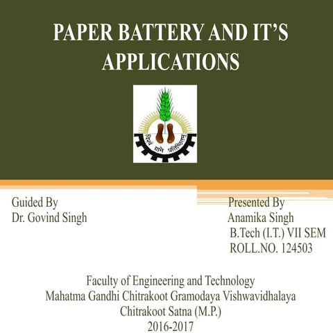 Paper batteryand its applications | PPTX