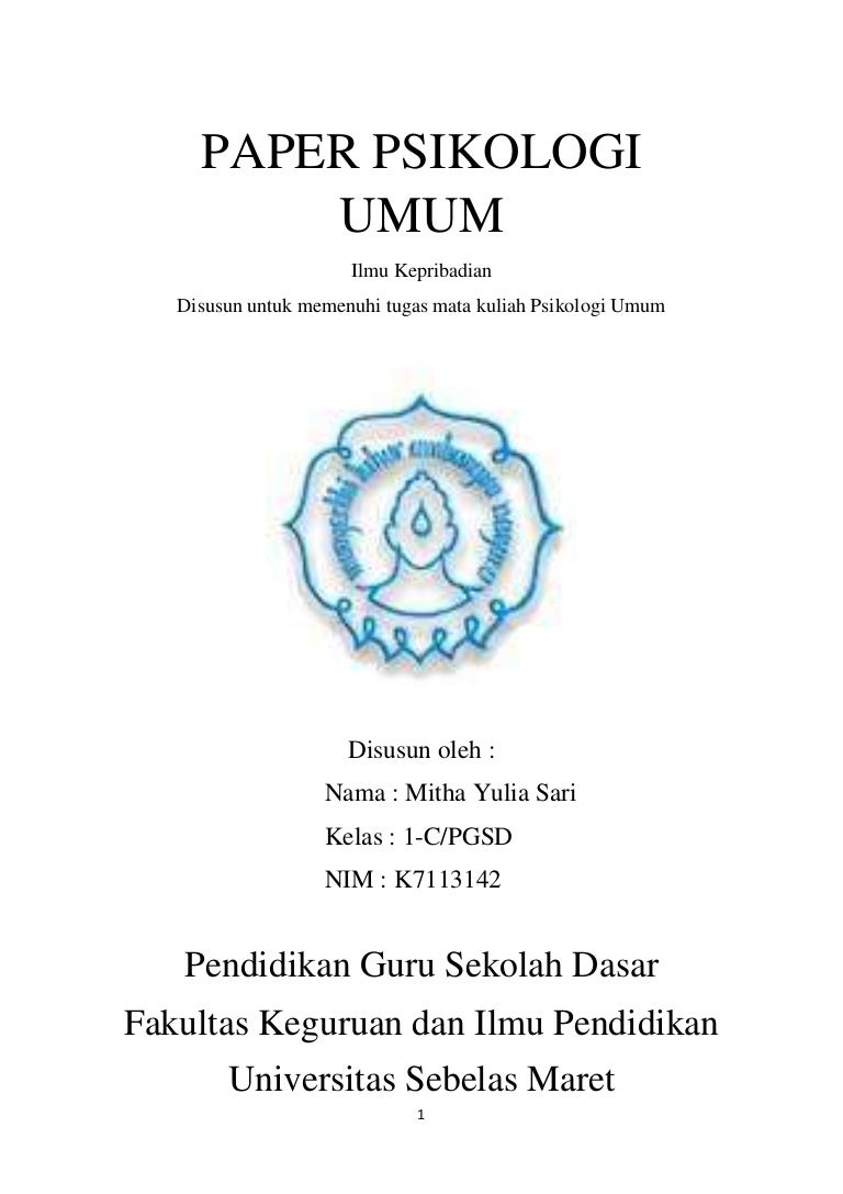 Paper Psikologi Umum, *Ilmu Kepribadian