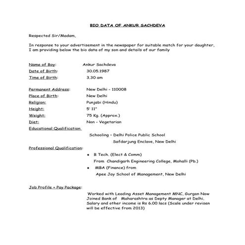 Paper bio data | DOC