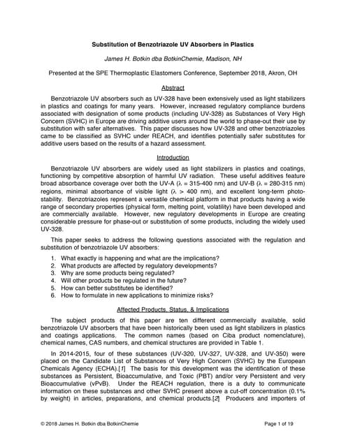 Presentation: Substitution of Benzotriazole UV Absorbers in Plastics ...