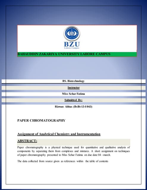 paper chromatography project class 12 | PDF | Chemistry | Science