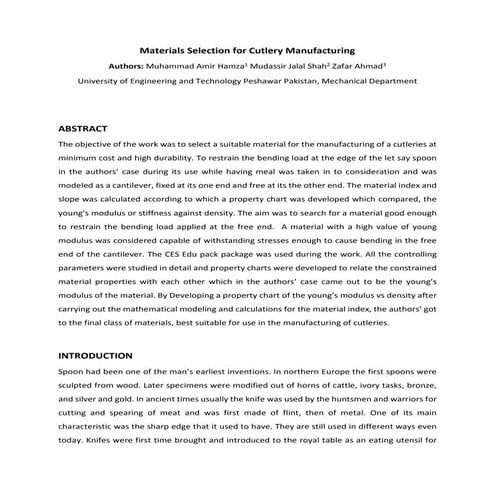 Material Selection for Paper cutlery manufacturing | PDF