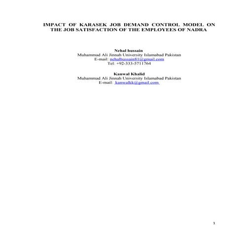 IMPACT OF KARASEK JOB DEMAND CONTROL MODEL ON THE JOB SATISFACTION OF ...
