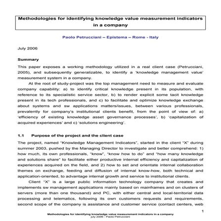 Identifying knowledge value measurement in a company - june 2006 | PDF