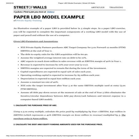 Paper LBO model example | PDF