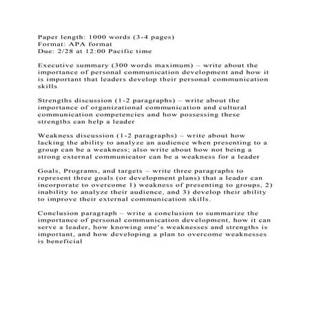 Paper length 1000 words (3-4 pages)Format APA formatDue 228 .docx